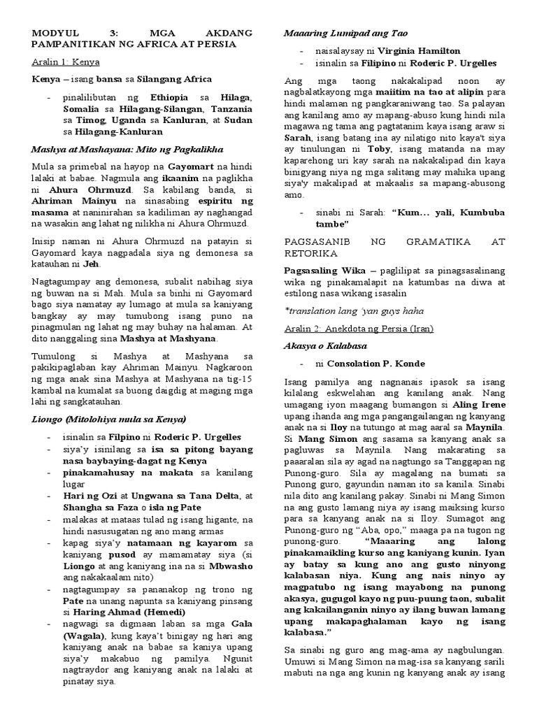 Filipino Reviewer 3rd Quarter | PDF