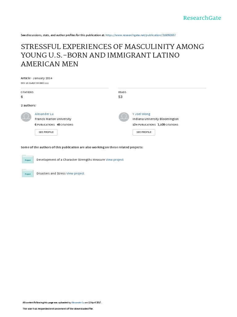 Stressful Experiences of Masculinity Among Young U.S.-Born and ...