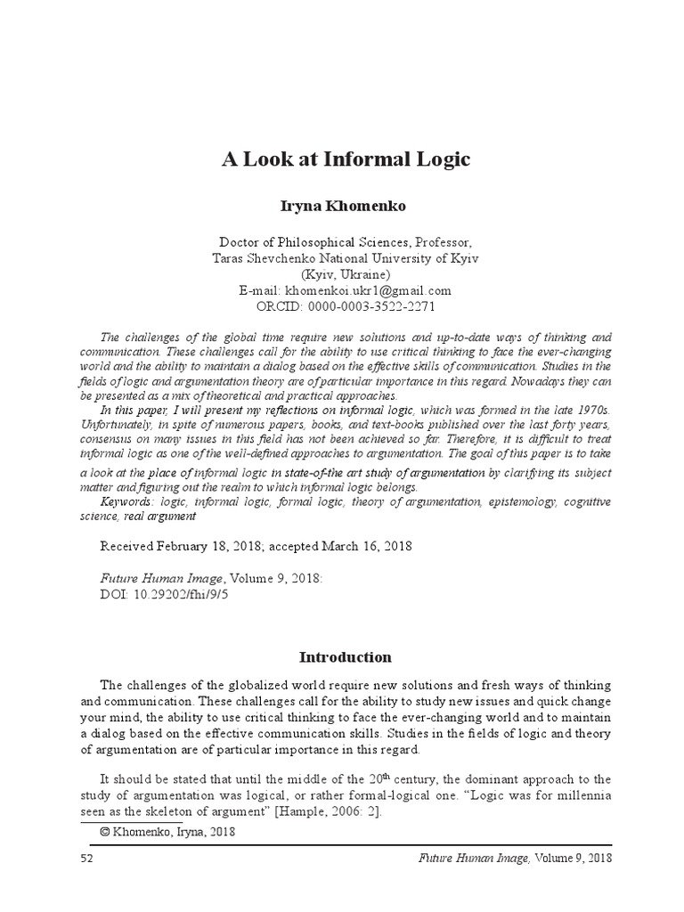 A Look at Informal Logic PDF | PDF | Argument | Logic