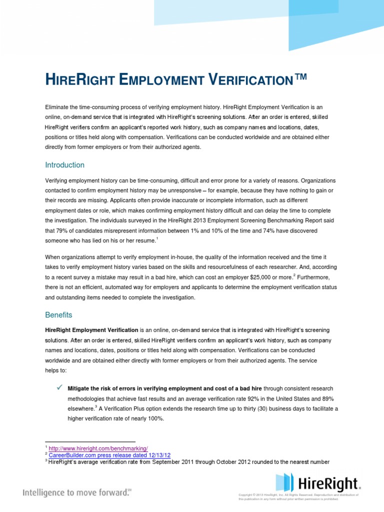 HireRight Employment Verification Product Brief 2013 PDF | PDF | Child ...