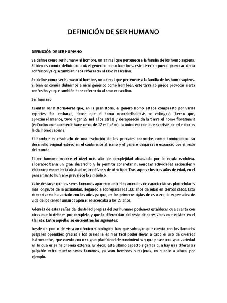 Definición de Hombre y Ser Humano | PDF | Homo | Homo Sapiens