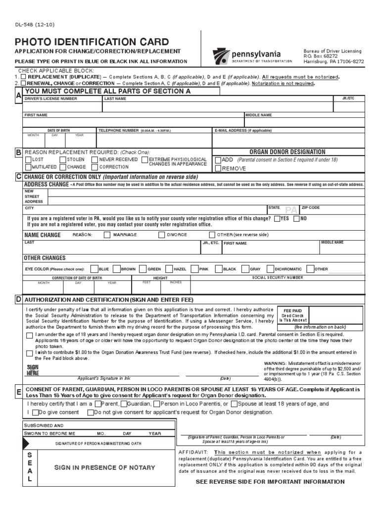 Dl-54b Photo ID Card Change | PDF | Identity Document | Notary Public