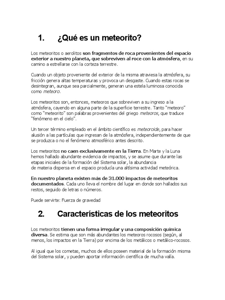 Características y tipos de meteoritos | PDF | Meteorito | Meteoroide