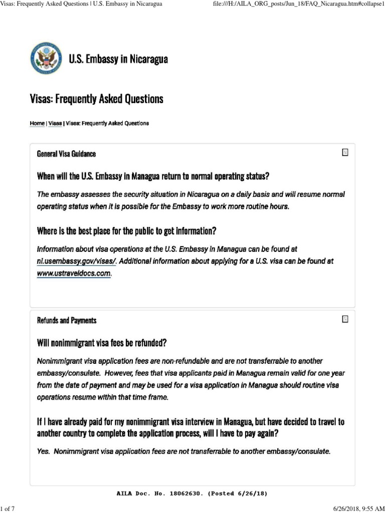 U.S. Embassy in Nicaragua: General Visa Guidance | PDF | Travel Visa ...