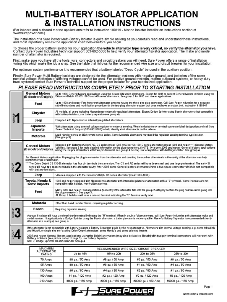 Multi-Battery Isolator Application & Installation Instructions | PDF ...