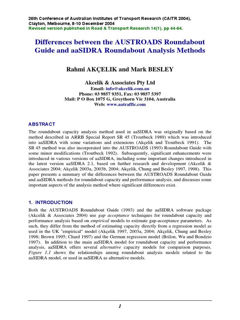 AKCELIK - ROUaaSIDRA&AUSTR (CAITR 2004) | PDF | Regression Analysis ...