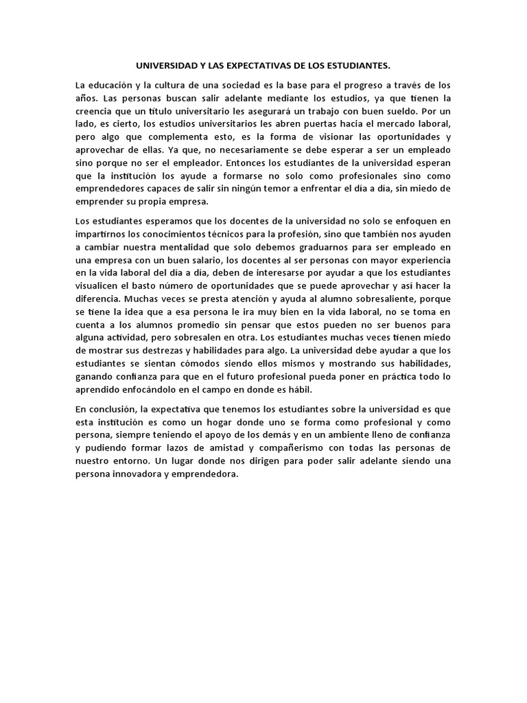 Ensayo Universidad y Las Expectativas de Los Estudiantes | PDF
