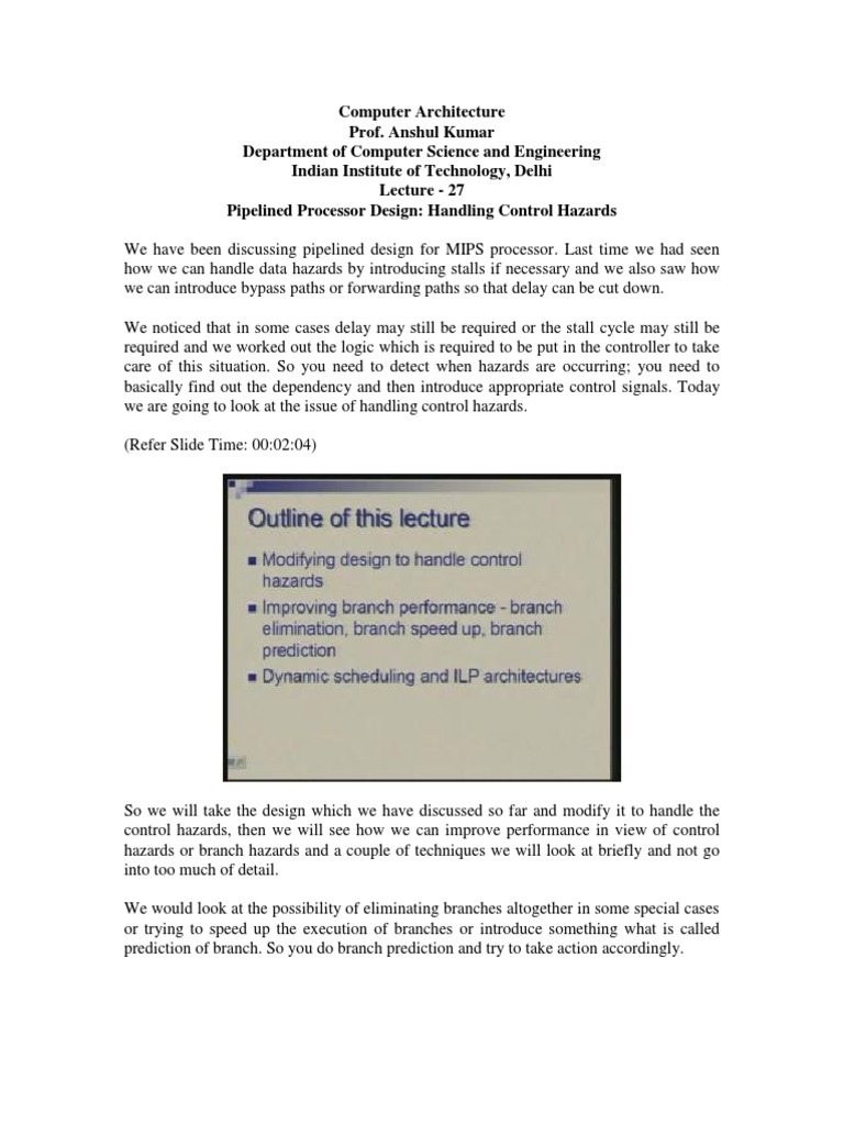 Lec 27 | PDF | Central Processing Unit | Control Flow