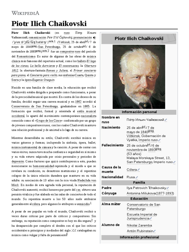 Piotr Ilich Chaikovski | PDF | Pyotr Ilyich Tchaikovsky | Música clásica
