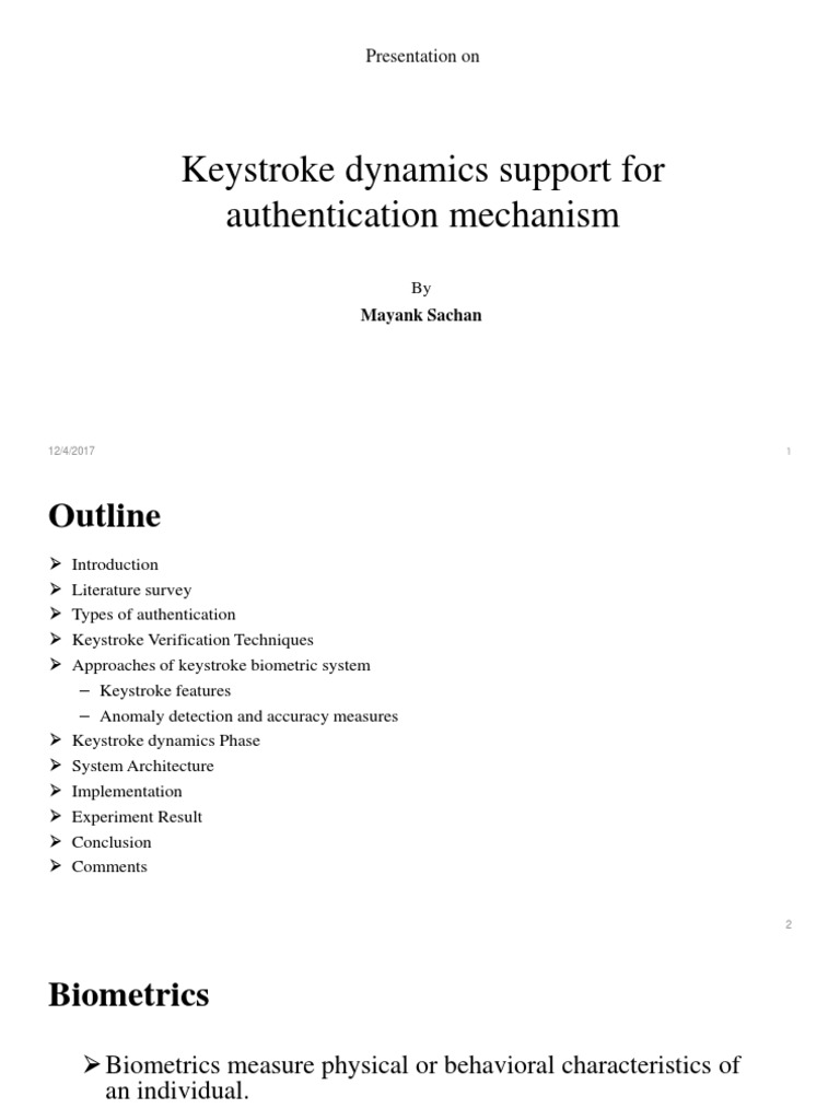 Keystroke Dynamics Support For Authentication Mechanism: Presentation On | PDF | Authentication ...