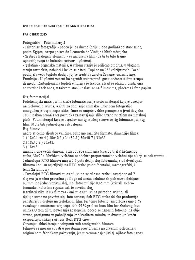 Uvod U Radiologiju I Radioloska Literatura | PDF