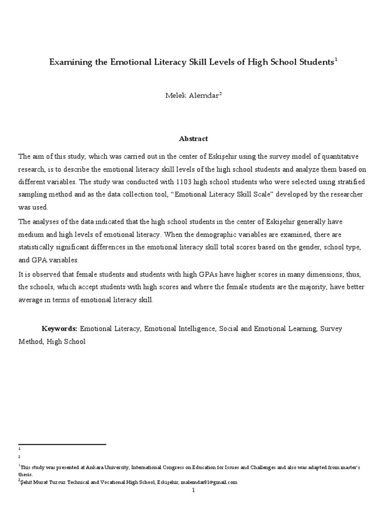 Emotional Literacy in High School Students | PDF | Empathy | Emotions