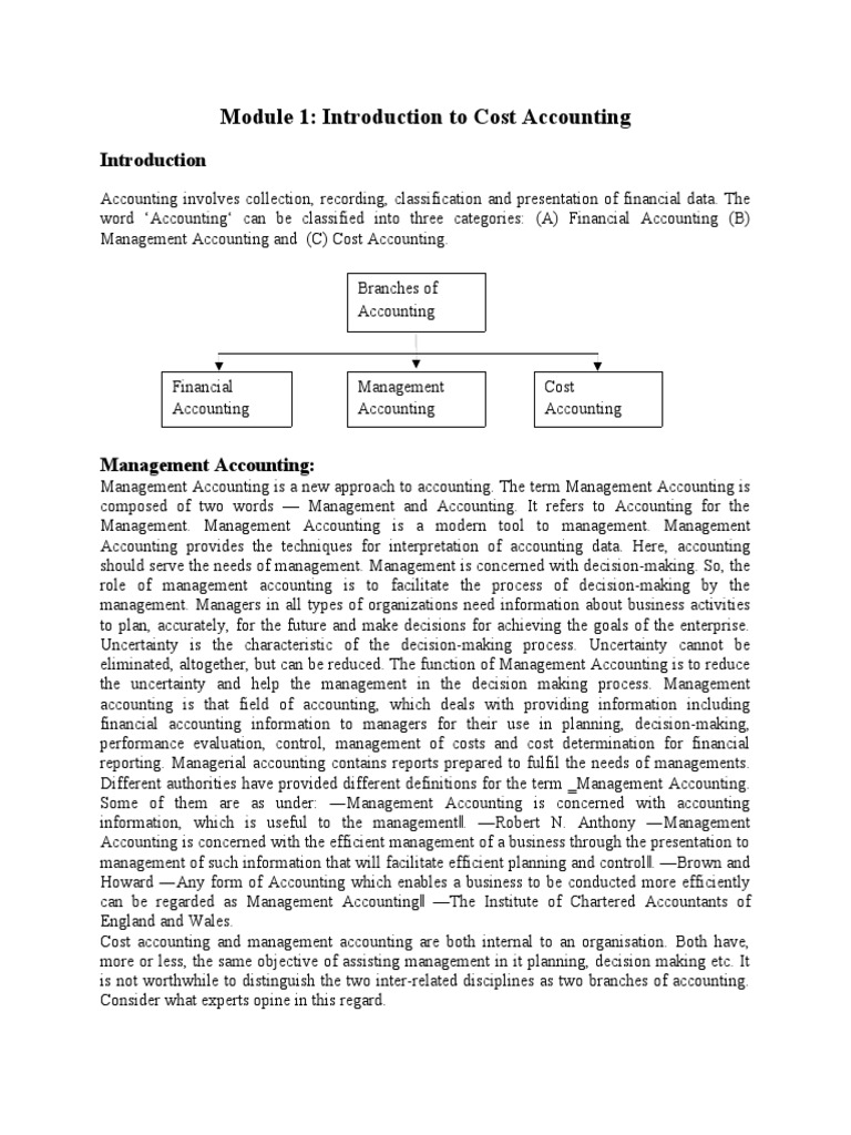 Module 1 Introduction To Cost Accounting | PDF | Cost Accounting ...