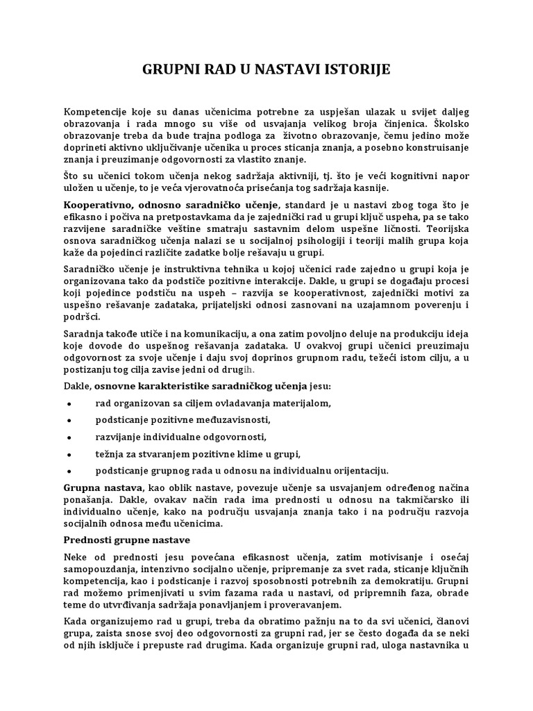 Grupni Rad U Nastavi Istorije | PDF