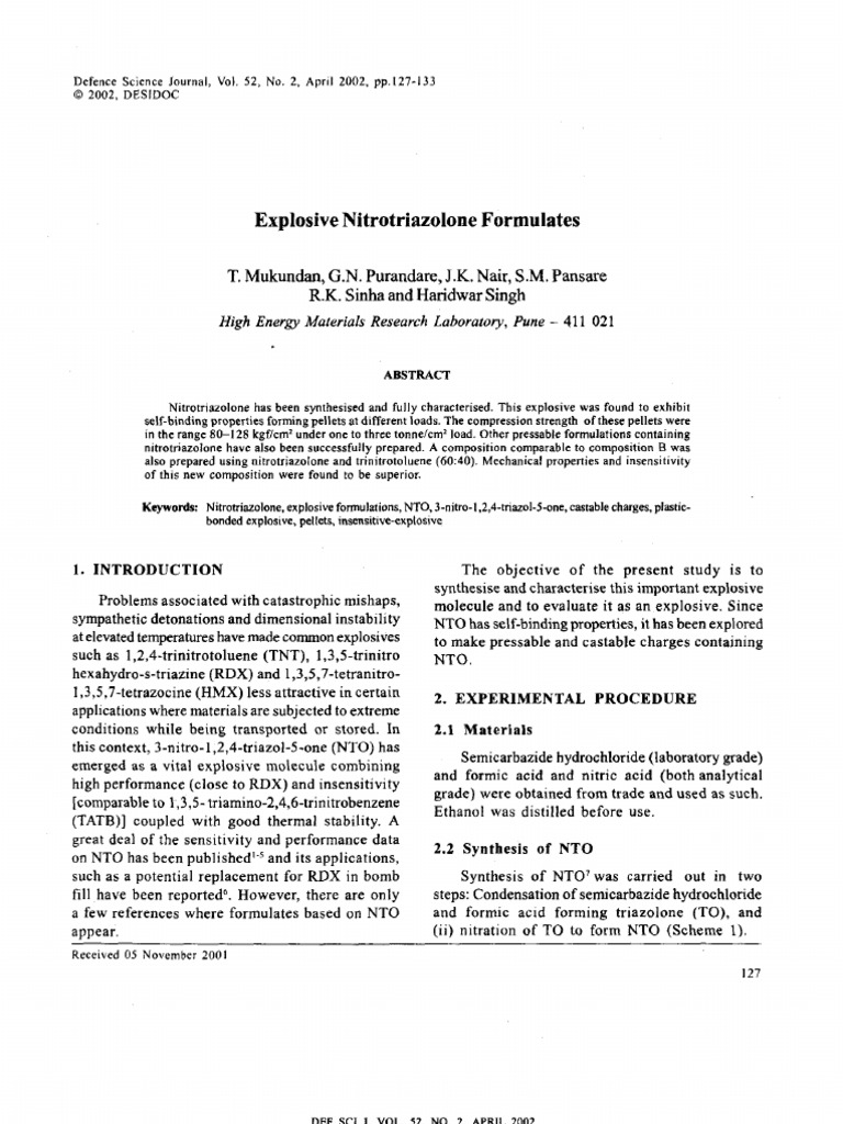 Formulation Development and Characterization of Explosive Compositions ...