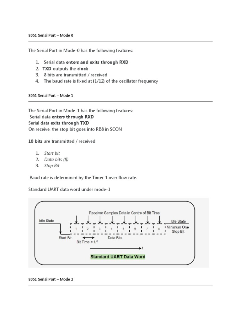 8051 Serial Port - Mode 0: 10 Bits Are Transmitted / Received | PDF
