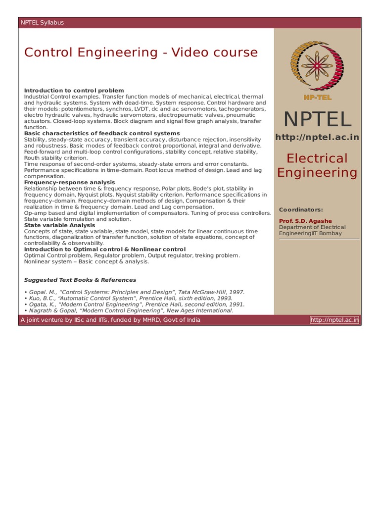 Nptel: Control Engineering - Video Course | PDF | Control Engineering ...