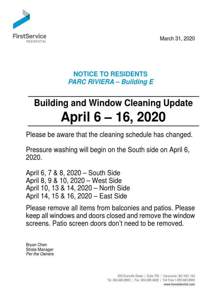 BN-2020-03-31-Building and Window Cleaning Update PDF | PDF | Home & Garden