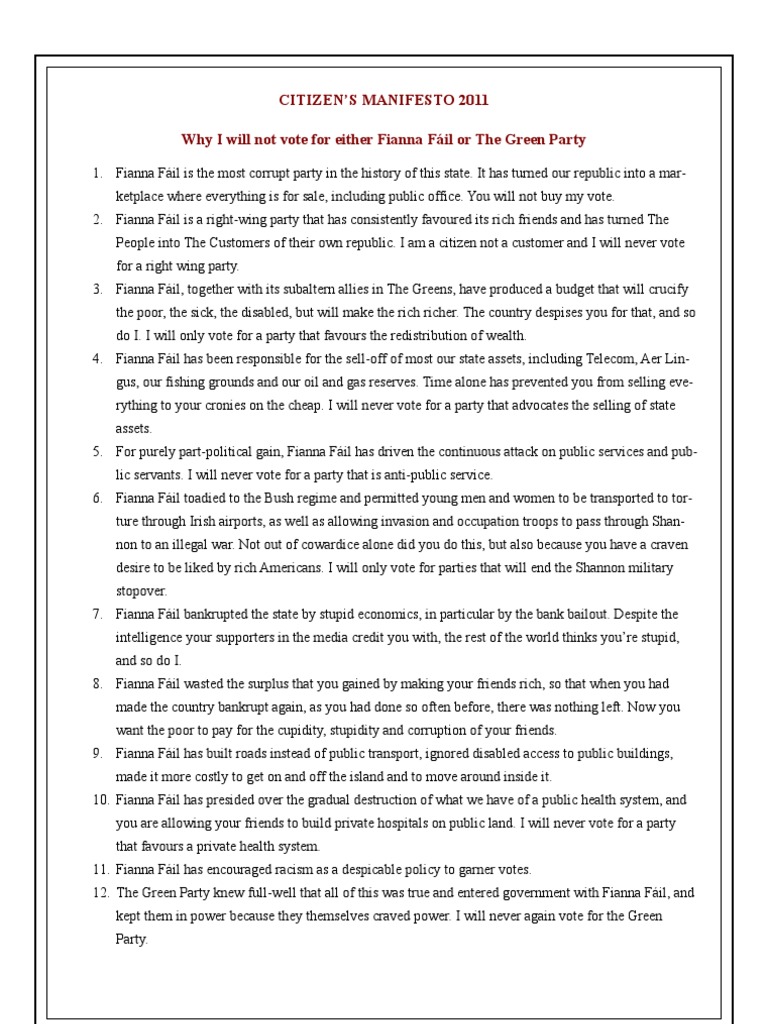 Citizen's Manifesto 2011 | PDF | Economies | Government