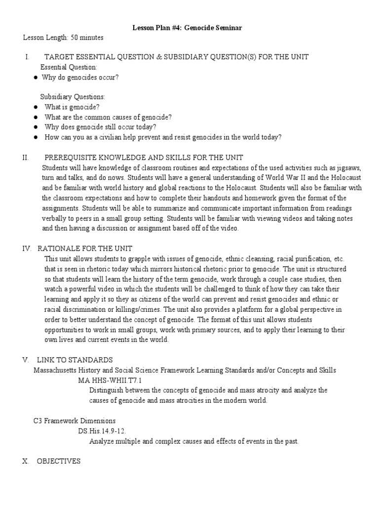Lesson Plan #4: Genocide Seminar | PDF | Homework | Genocides