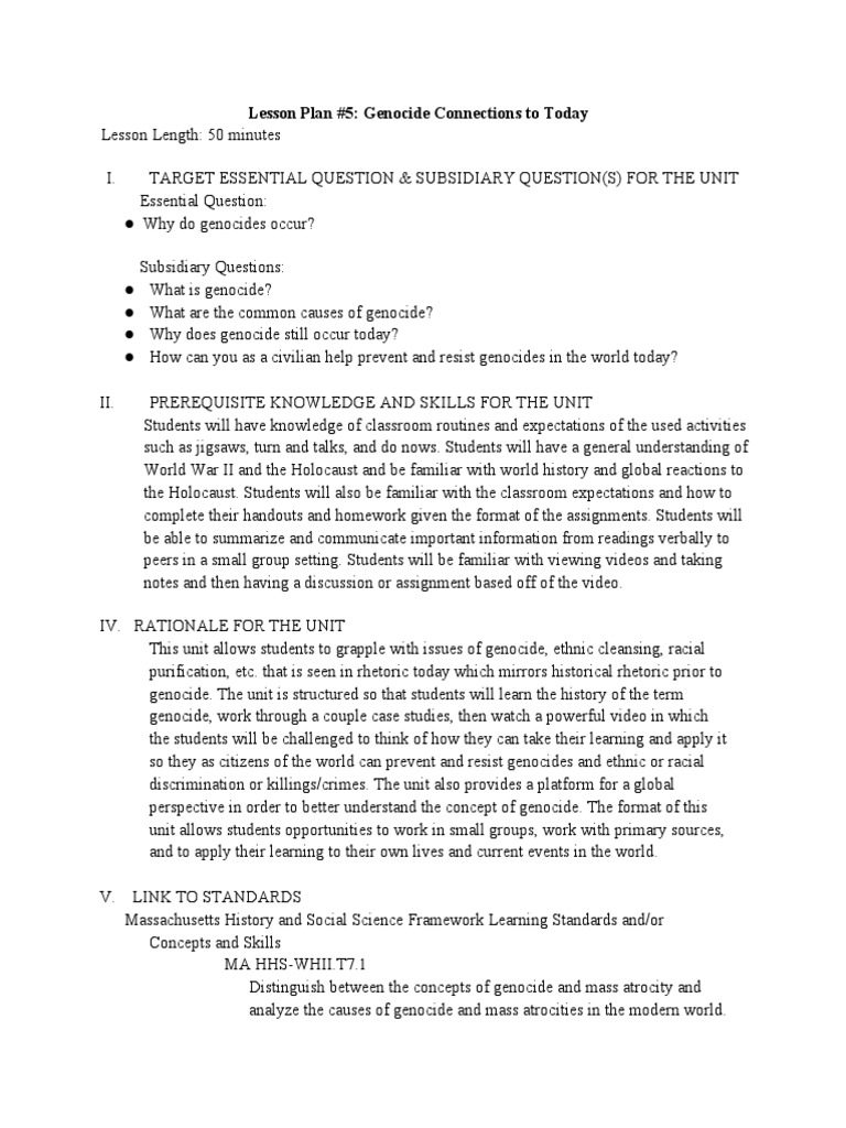 Genocide Unit Plan Lesson 5 | PDF | Genocides | Essays