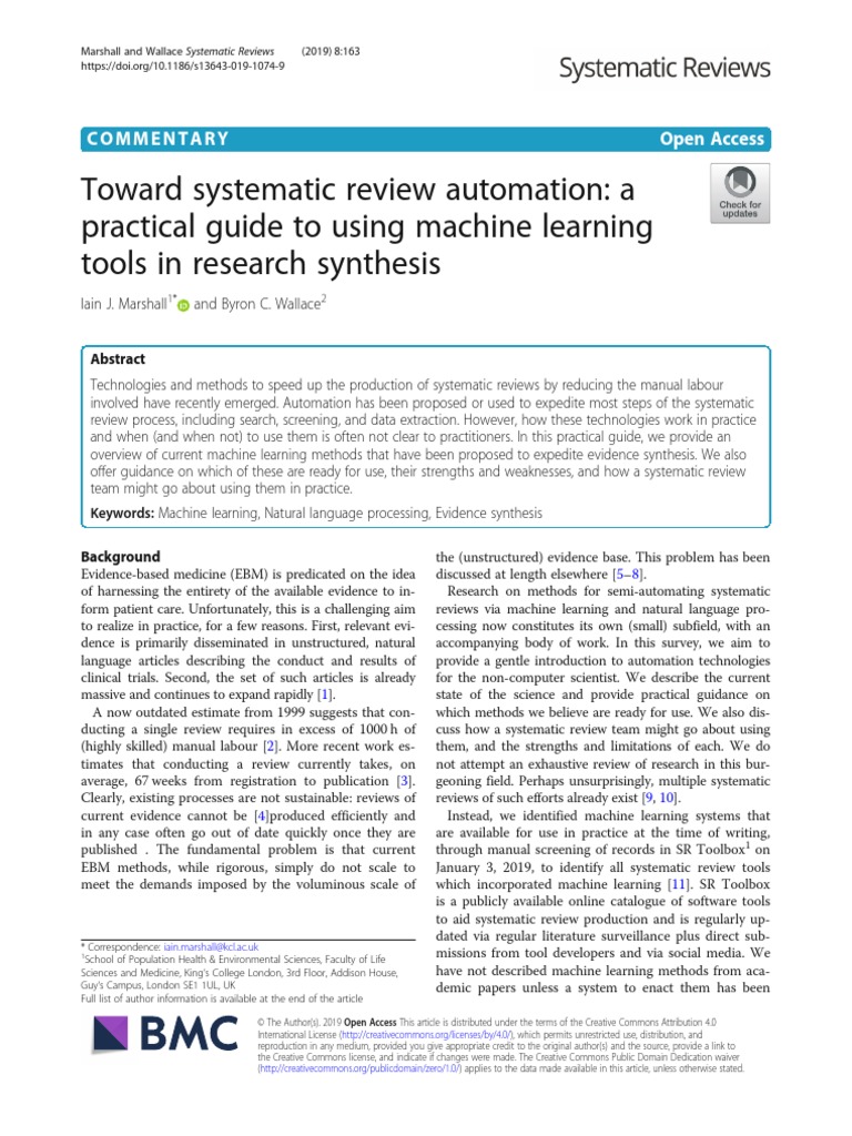 Toward Systematic Review Automation: A Practical Guide To Using Machine Learning Tools in ...