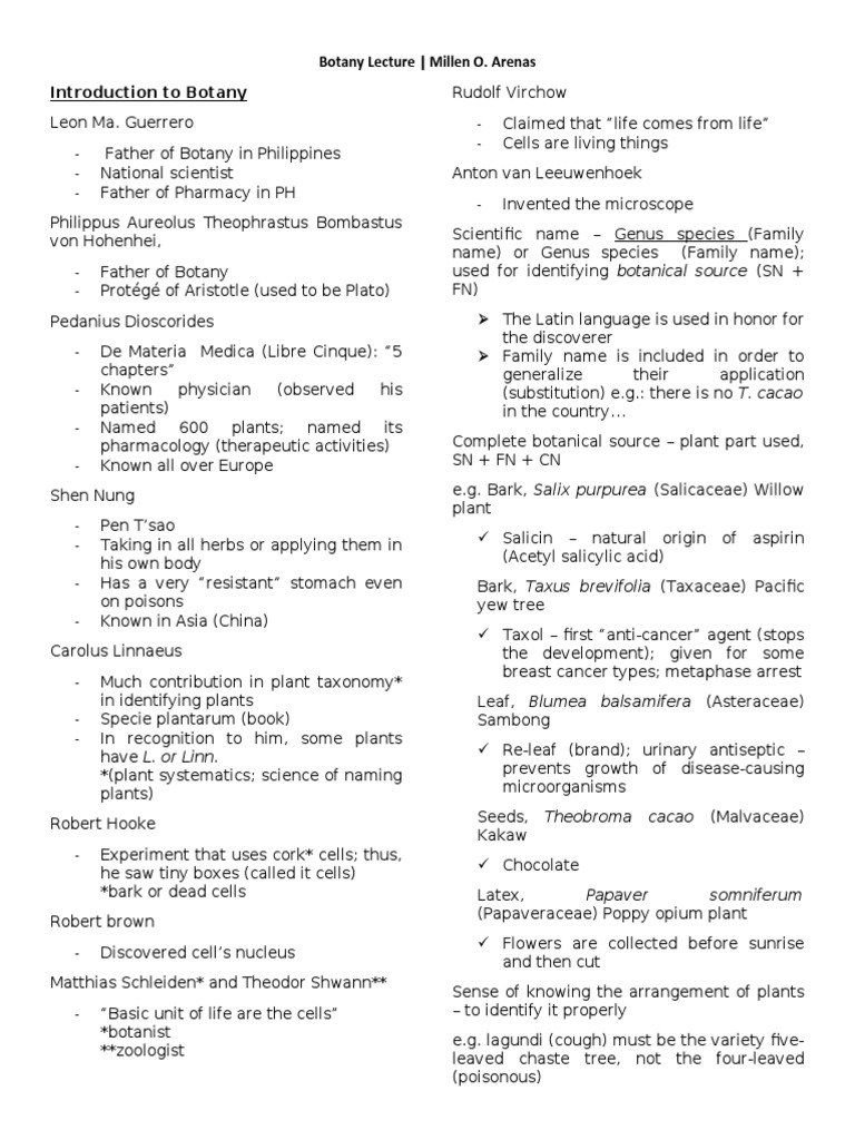 Botany Lecture - Millen O. Arenas Introduction To Botany: Somniferum ...