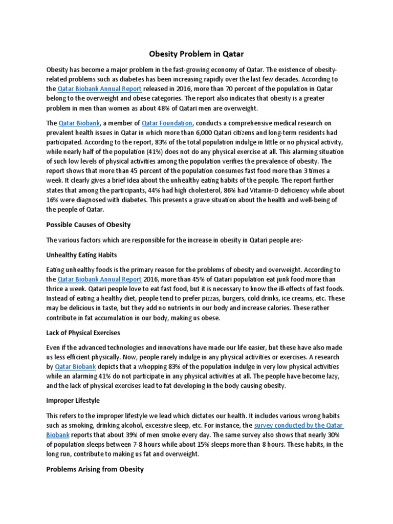 Obesity Problem in Qatar: Qatar Biobank Annual Report | PDF | Healthy ...