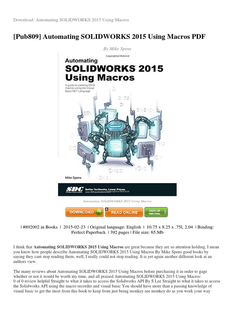 (Pub809) Automating SOLIDWORKS 2015 Using Macros PDF | PDF