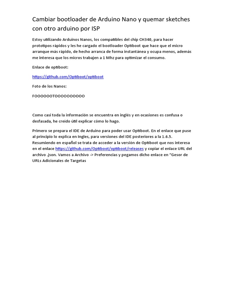 Cambiar Bootloader De Arduino Y Quemar Sketches Con Otro Arduino Por Isp Pdf Computadoras