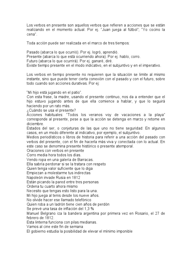 Verbos en Presente: Definición y Ejemplos | PDF | Verbo | Tipología ...