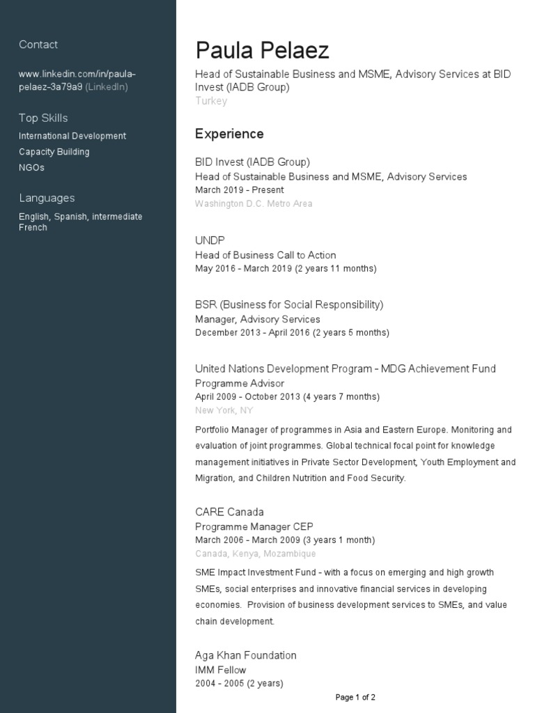 Paula Pelaez: Experience | PDF | United Nations Development Programme ...