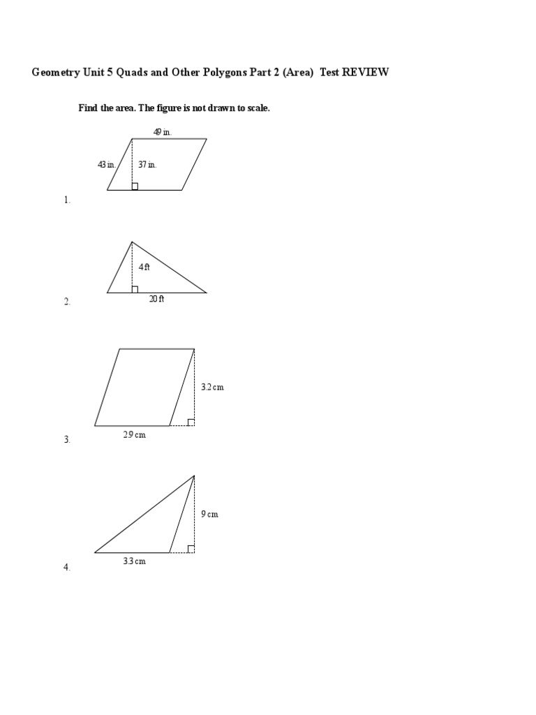 Geometry Unit 5 Quads and Other Polygons Part 2 (Area) Test REVIEW ...