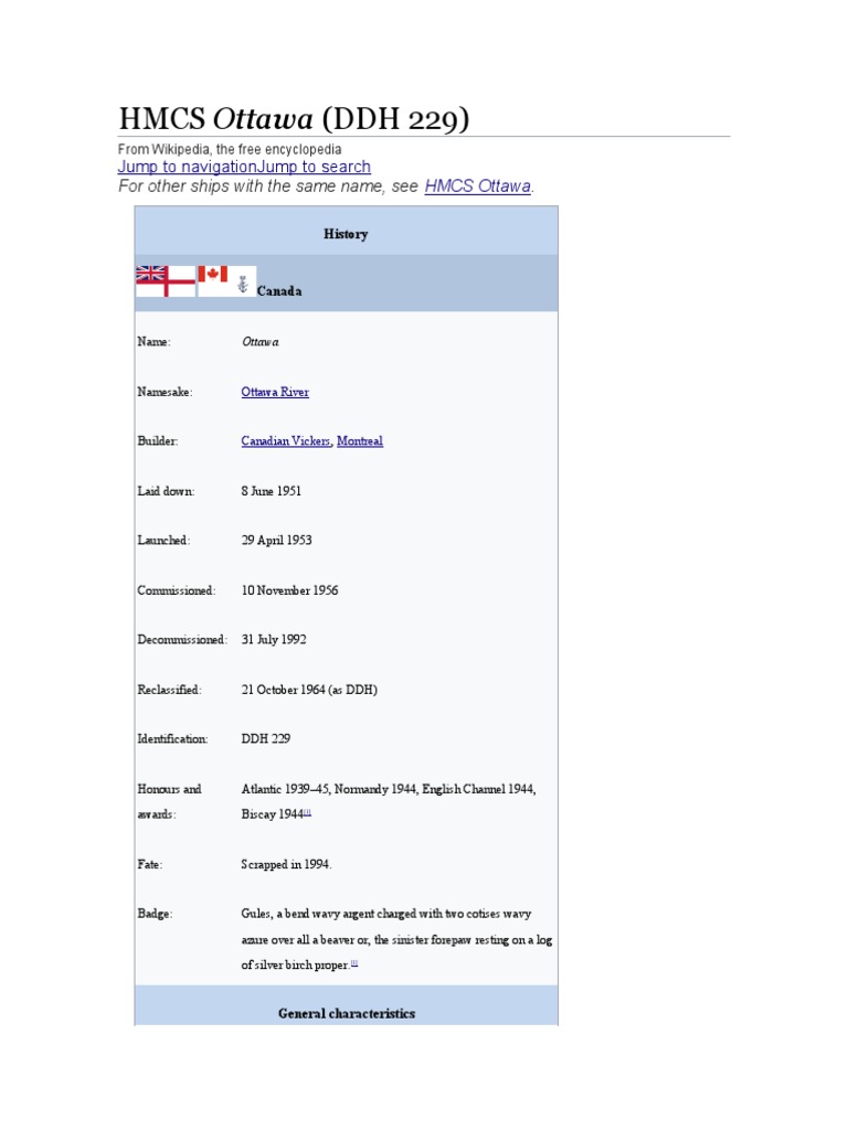 The History and Technical Specifications of the HMCS Ottawa, a St ...