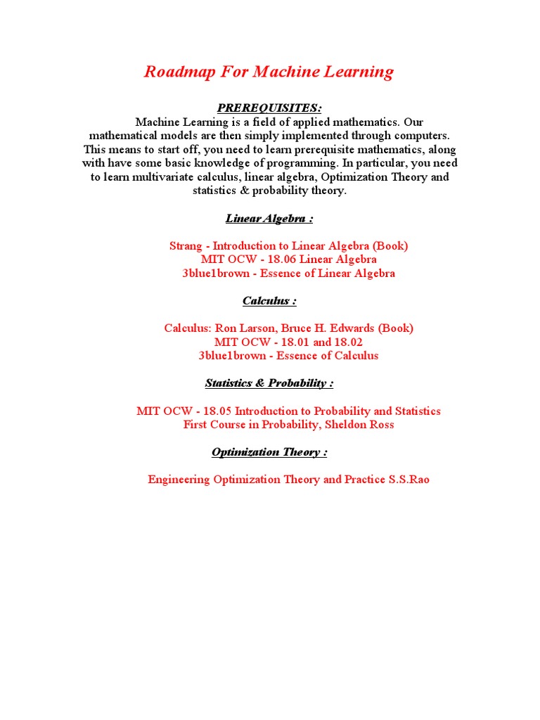 Roadmap For Machine Learning: Prerequisites | PDF
