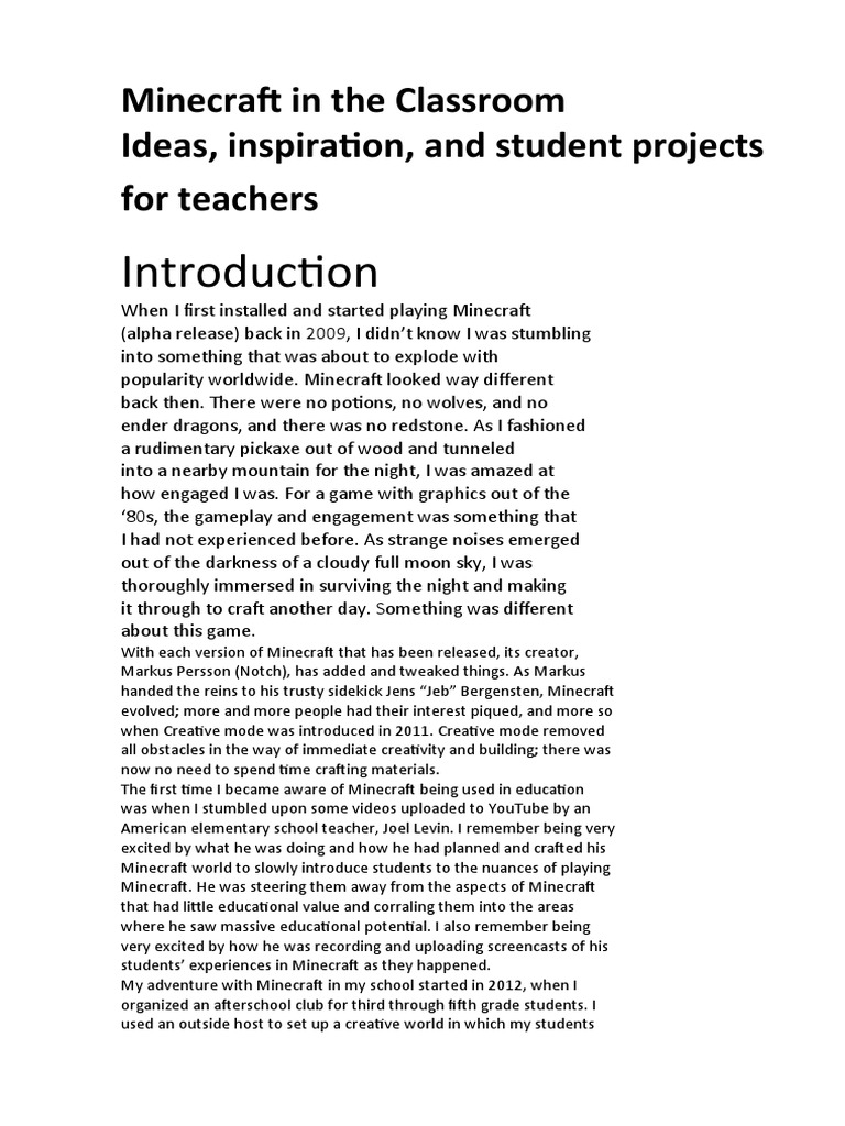 Minecraft in The Classroom | PDF | Minecraft | Teachers