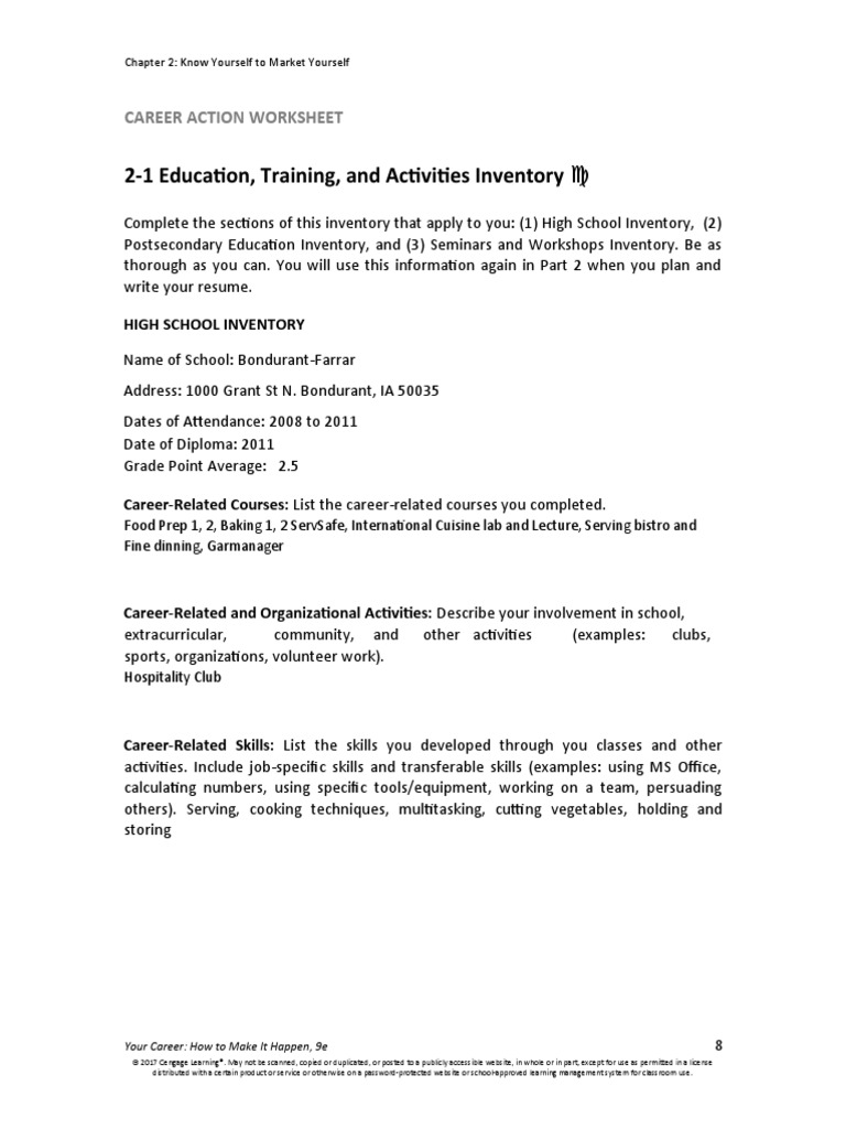 2-1 Education, Training, and Activities Inventory : Career Action ...
