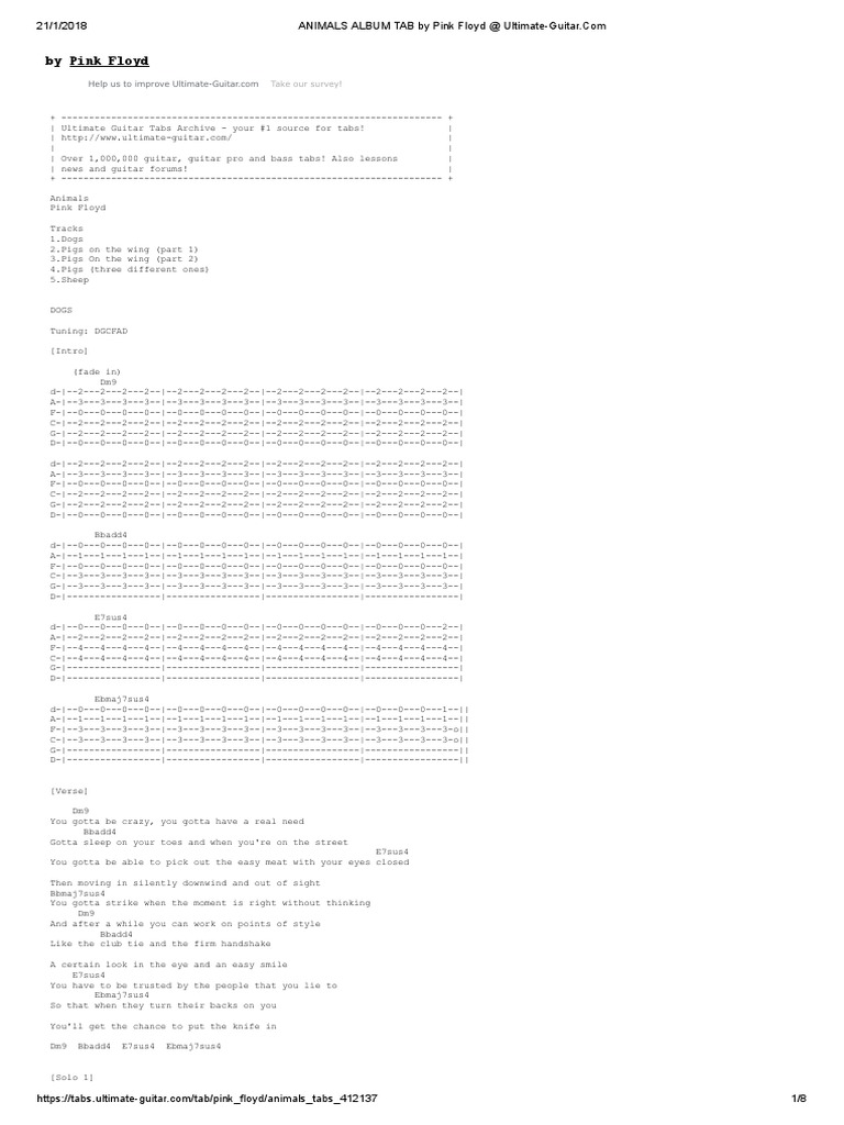 ANIMALS ALBUM TAB by Pink Floyd at Ultimate-Guitar | PDF