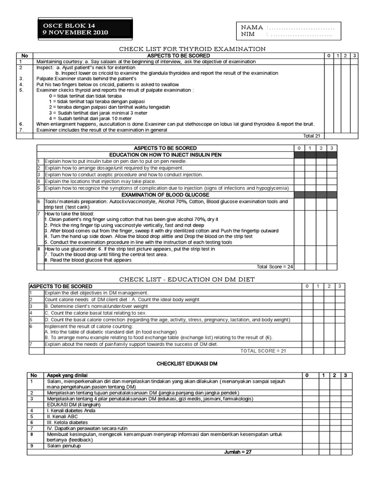 Checklist Osce Blok 14 | PDF | Thyroid | Medical Specialties