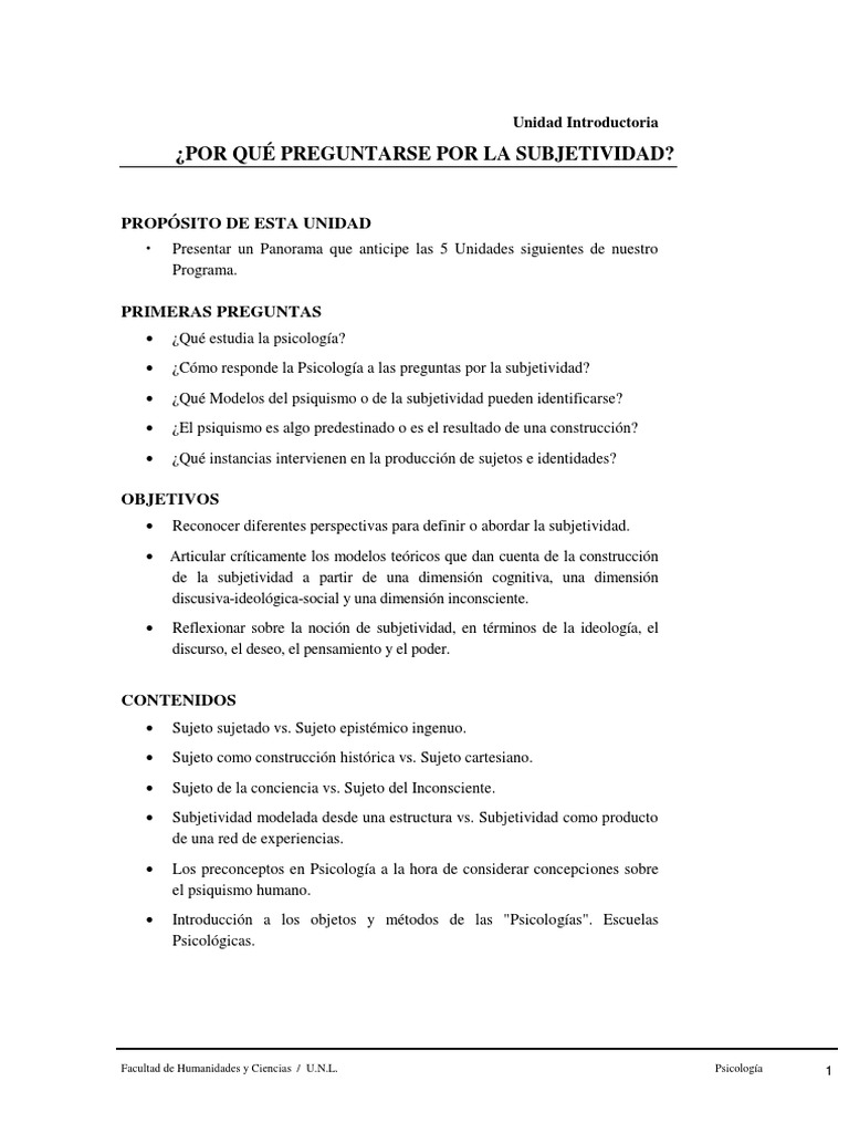 Cuadernillo - Unidad Introductoria (Modificado) | PDF | Psicoanálisis | Mente inconsciente