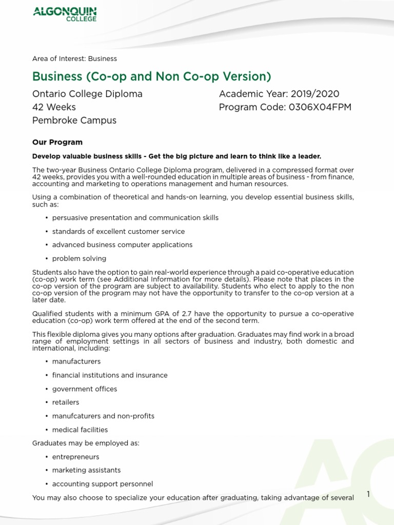 Business (Co-Op and Non Co-Op Version) | PDF | General Educational ...
