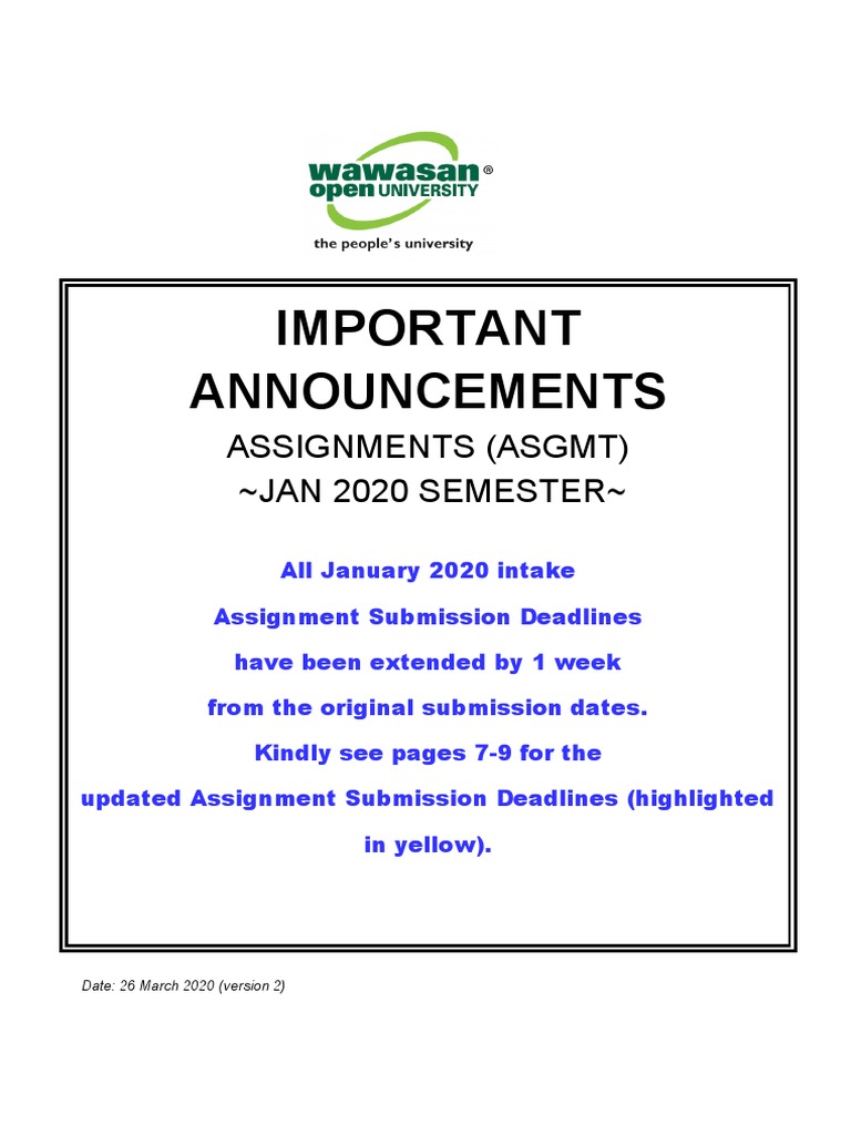 Important Assignment Announcements - Jan 2020 - 2 | PDF | Postgraduate ...