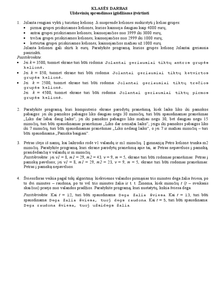 Klases Darbas. Uzdaviniu Sprendimas Igudziams Itvirtinti | PDF