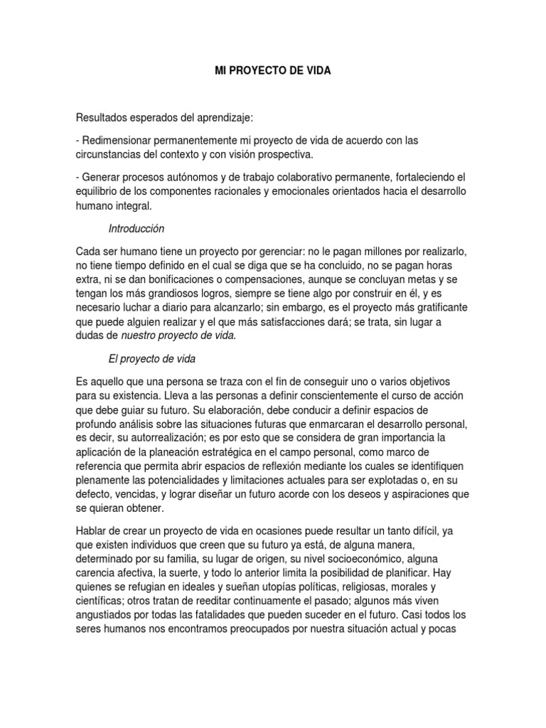 Ejercicio 2 Mi Proyecto De Vida Pdf Planificación Vida