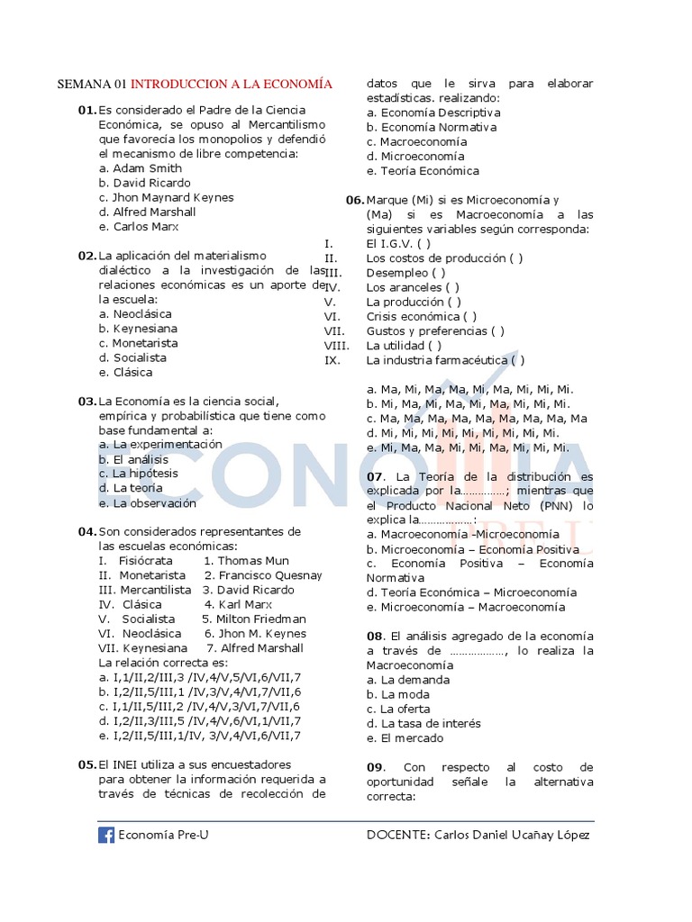 Semana 01 - Economia Preu PDF | PDF | Macroeconómica | Riqueza