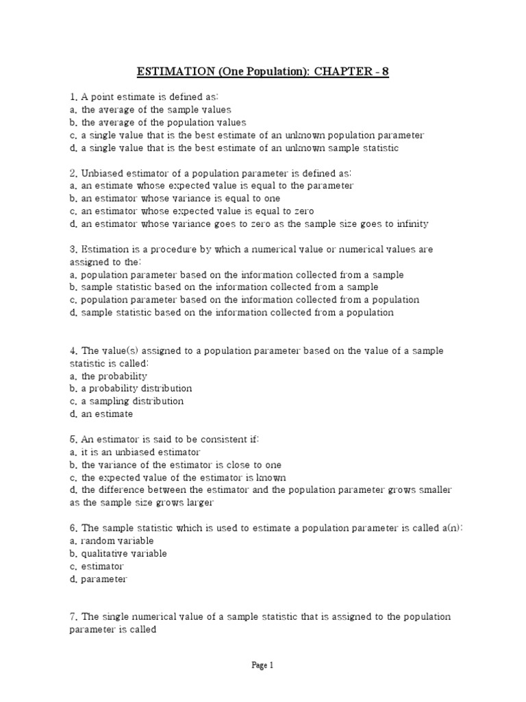 ESTIMATION (One Population) : CHAPTER - 8 | PDF | Estimator | Confidence Interval