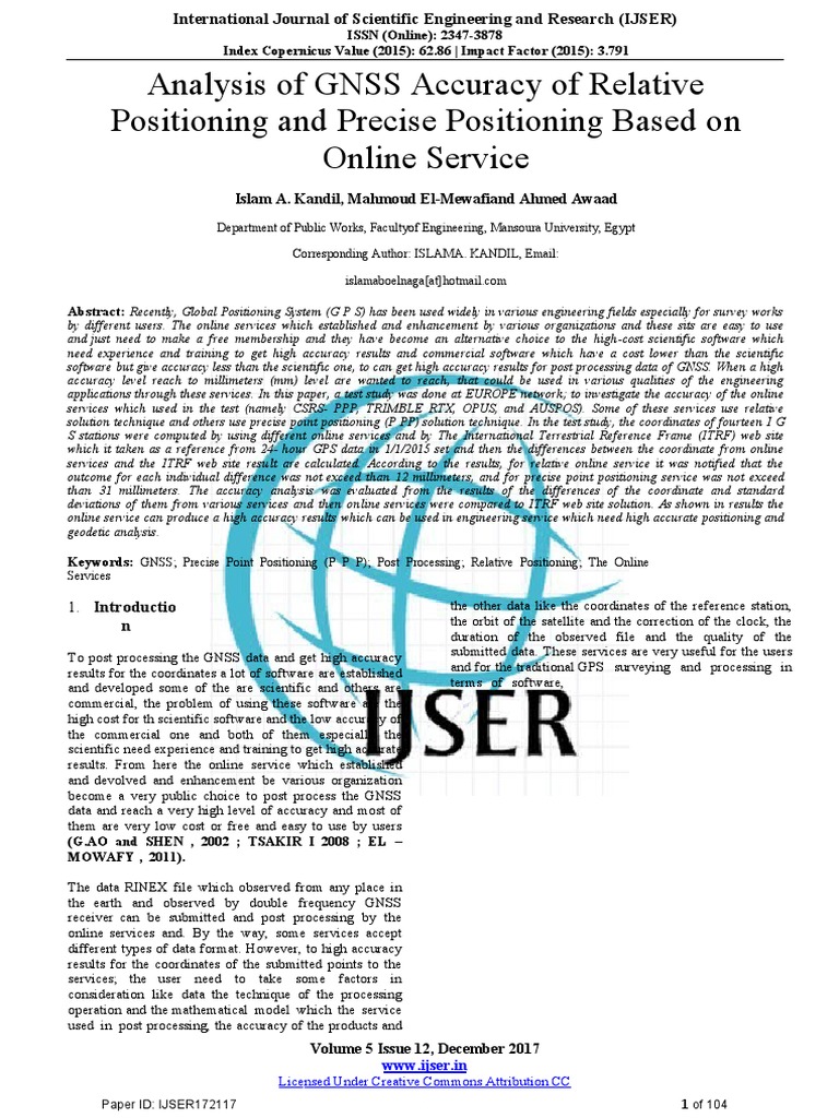 Analysis of GNSS Accuracy of Relative Positioning and Precise Positioning Based On Online ...