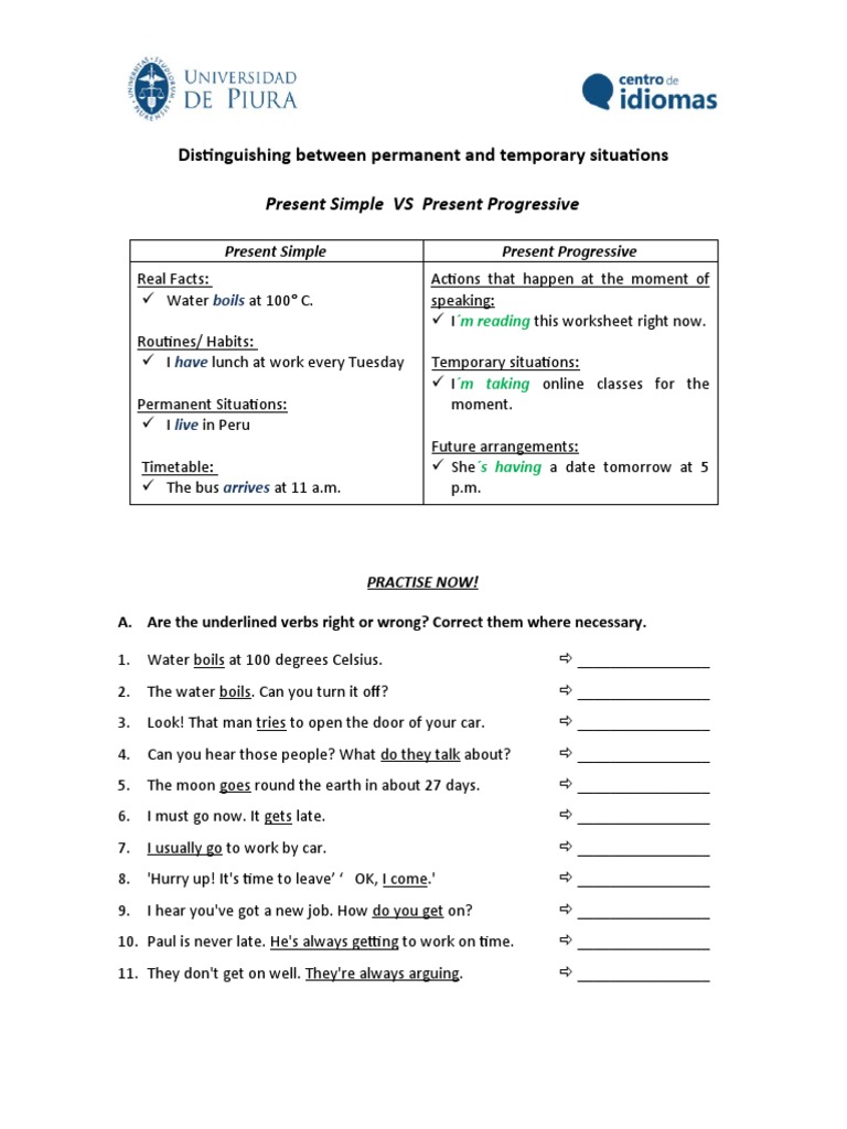 Distinguishing Permanent and Temporary Situations | PDF | Verb ...