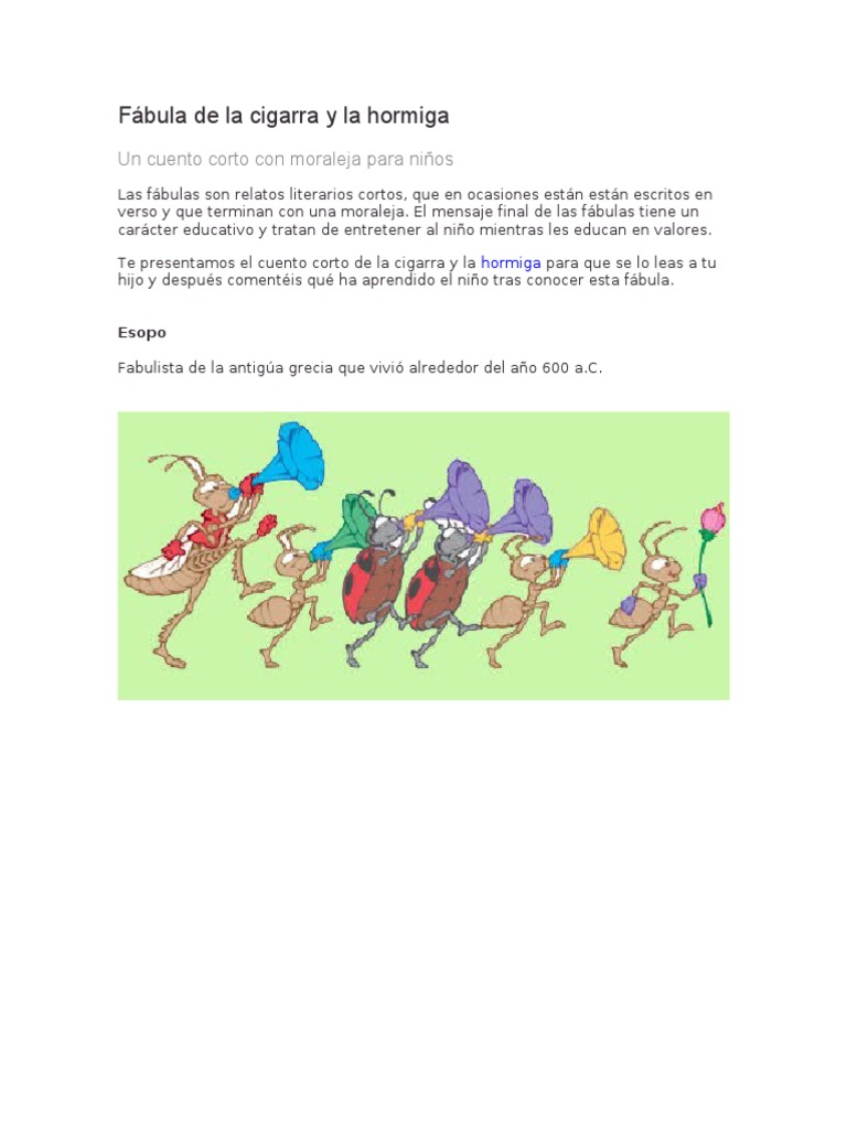Fábula de La Cigarra y La Hormiga | PDF