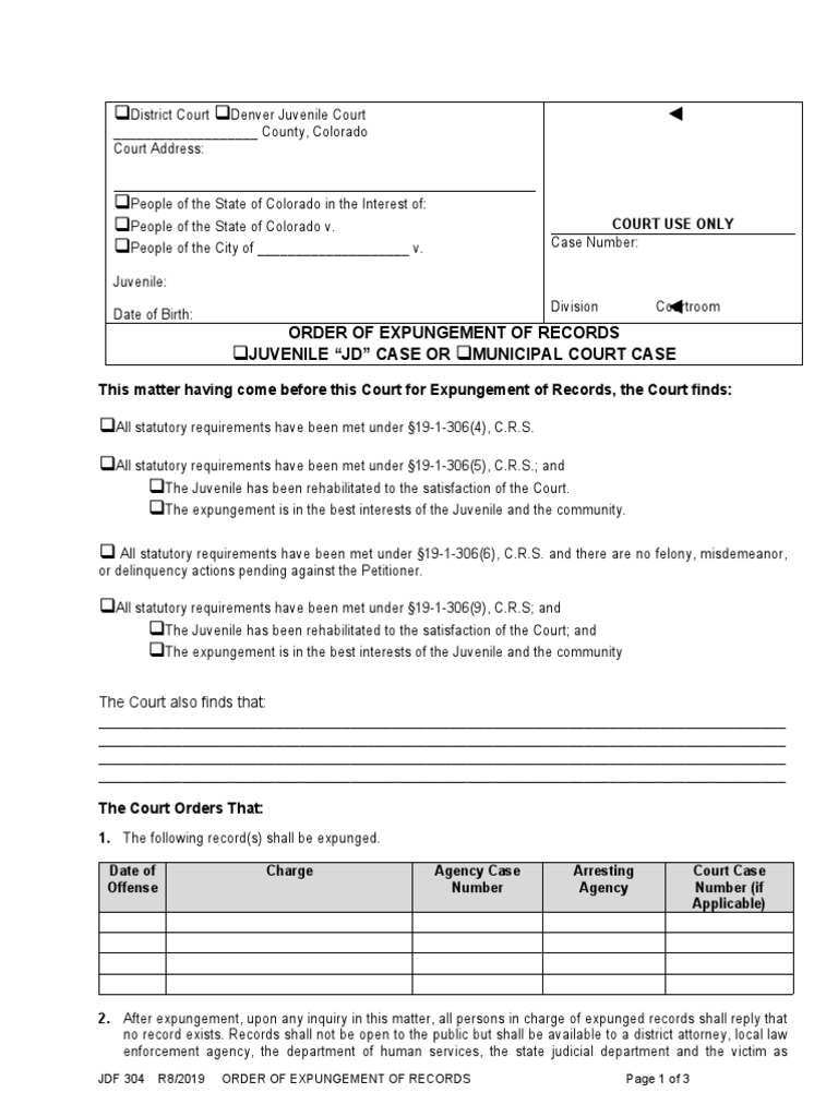 JDF 304 - Order of Expungement | PDF | Public Law | Justice